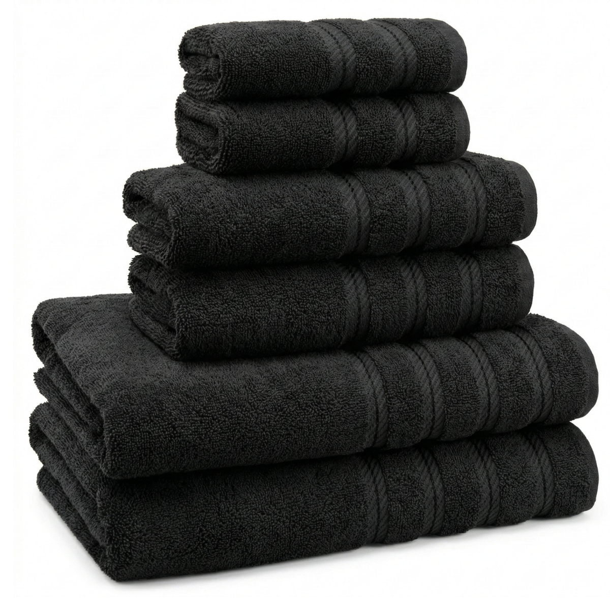 Pack 6 Toallas 100% Algodón Turco Premium Cara Mano Cuerpo Negro Lisa ...