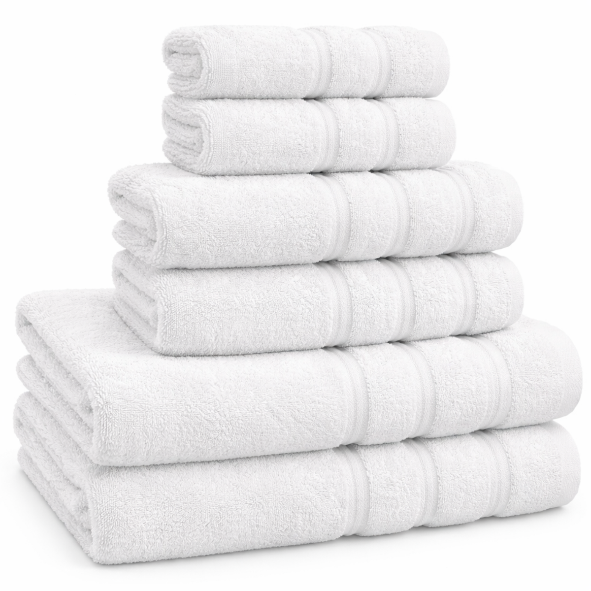 Pack 6 Toallas 100% Algodón Turco Premium Cara Mano Cuerpo Blanco Lisa ...